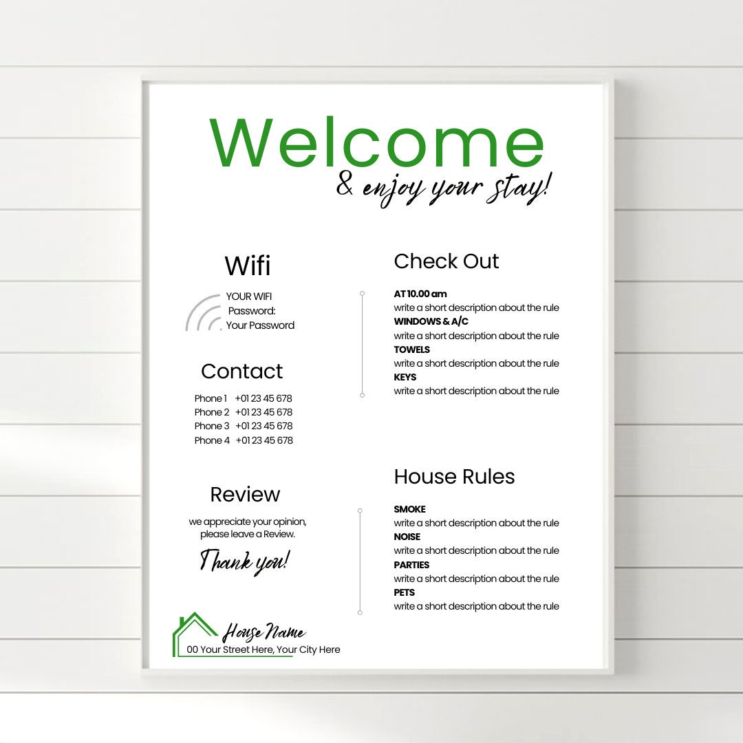 Airbnb Sign 1 Page, WELCOME SIGN TEMPLATE for Airbnb Rental Home ...