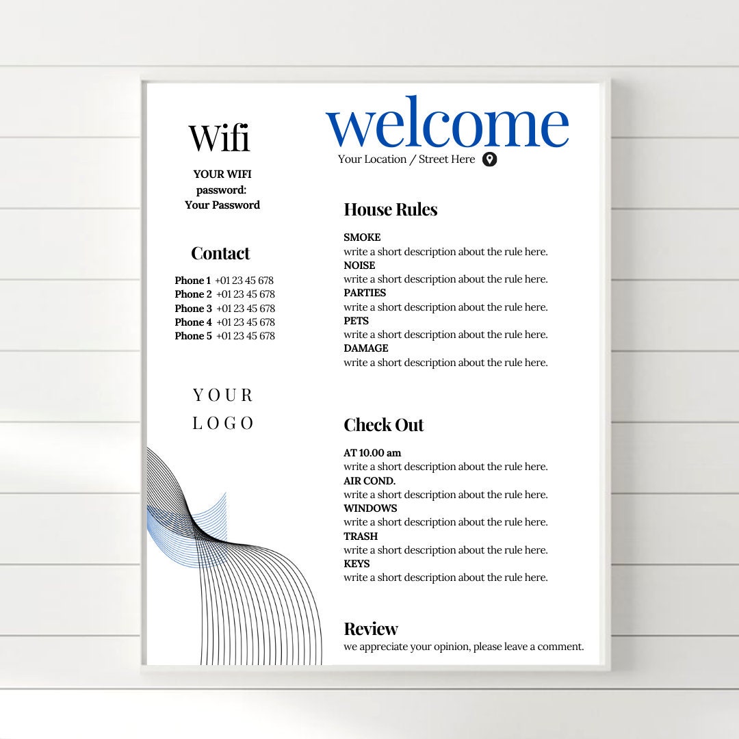 Airbnb Sign WELCOME TEMPLATE for Rental Home, Tenant Sign, Guest Rule ...