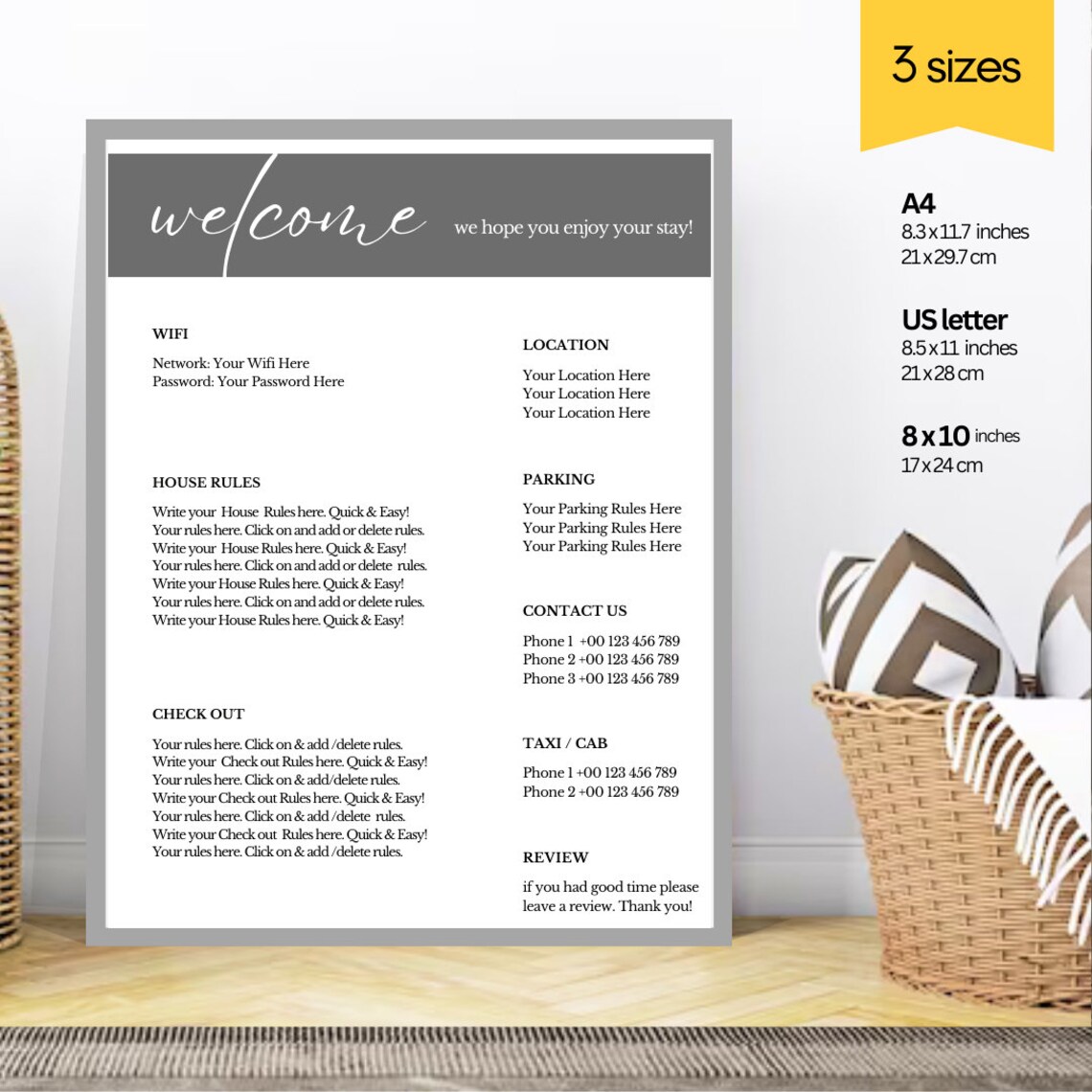 WELCOME SIGNAL TEMPLATE for Airbnb Rental House, Guest Rules Sign ...