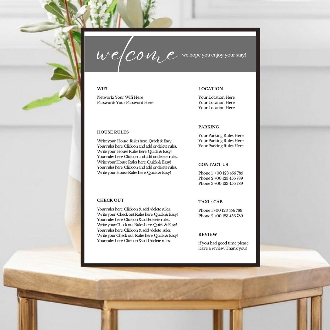 WELCOME SIGNAL TEMPLATE for Airbnb Rental House, Guest Rules Sign ...