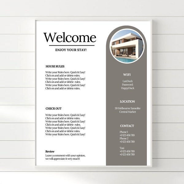 Airbnb Sign, 1 Page WELCOME SIGN TEMPLATE for Rental Home. Condo Info ...