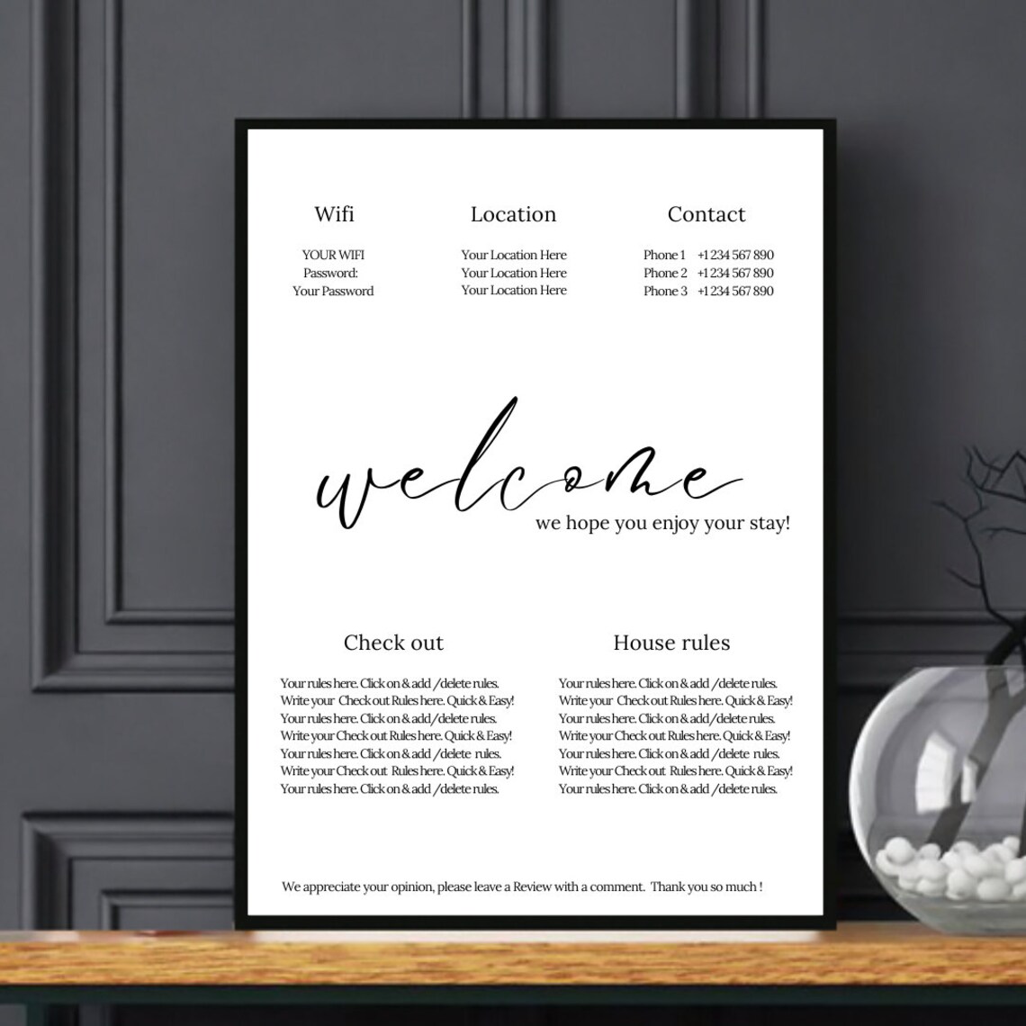 WELCOME SIGN TEMPLATE for Airbnb Rental House. Guest Rules Poster ...