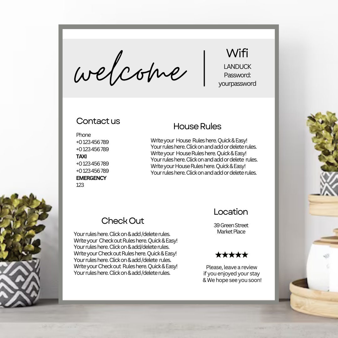 Airbnb WELCOME TEMPLATE Rental Home / Short Rental 1 Page Sign, Beach ...