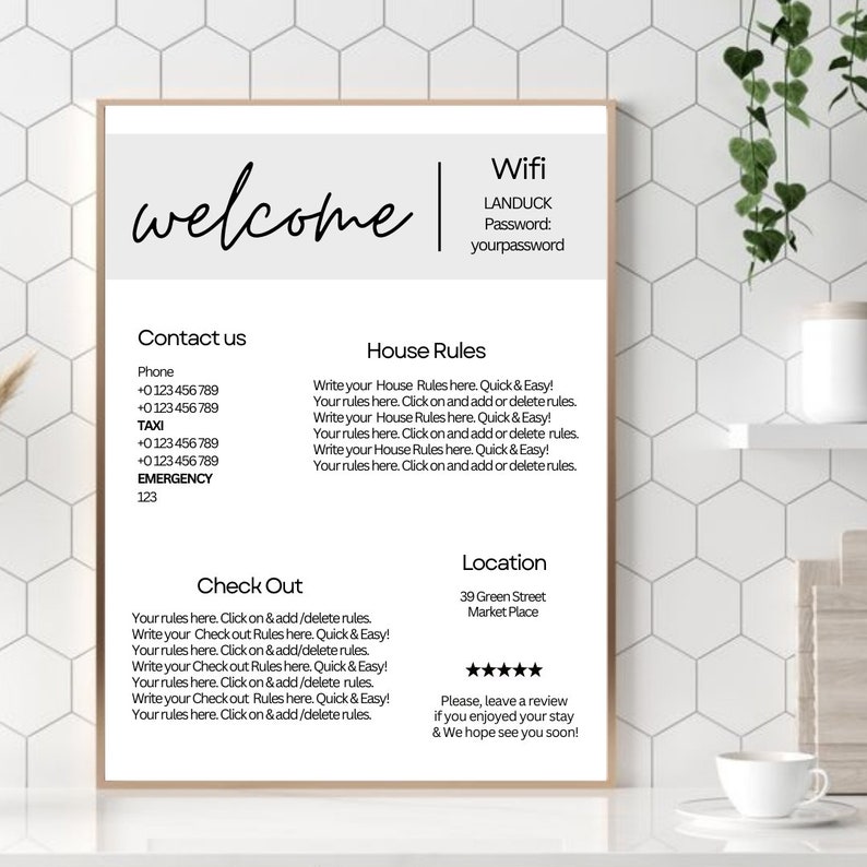 Airbnb WELCOME TEMPLATE Rental Home / Short Rental 1 Page Sign, Beach ...