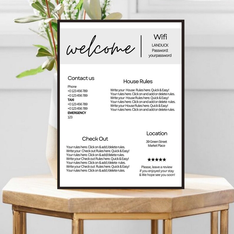 Airbnb WELCOME TEMPLATE Rental Home / Short Rental 1 Page Sign, Beach ...