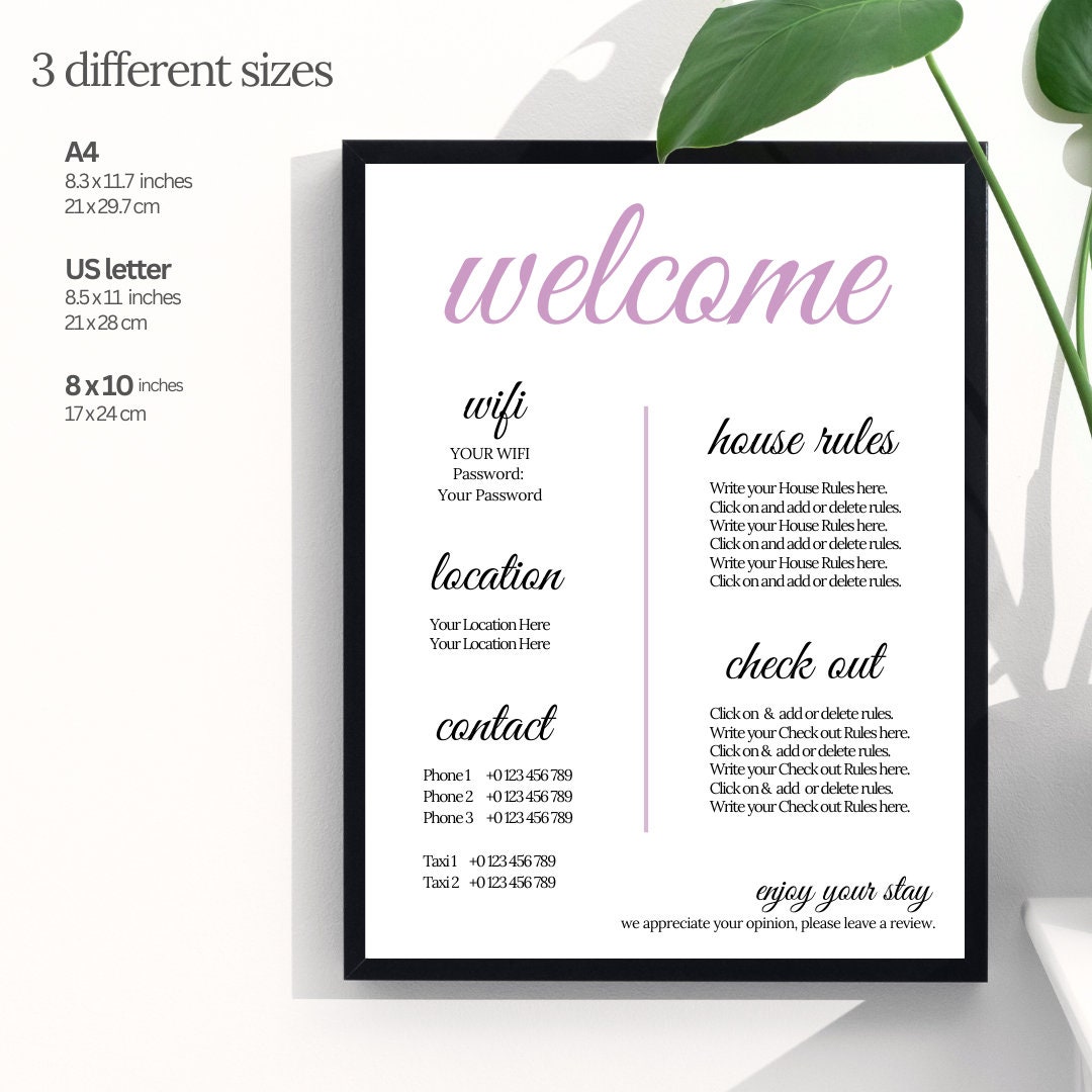 Airbnb WELCOME SIGN, TEMPLATE for Rental Home, Airbnb Sign for Guest ...
