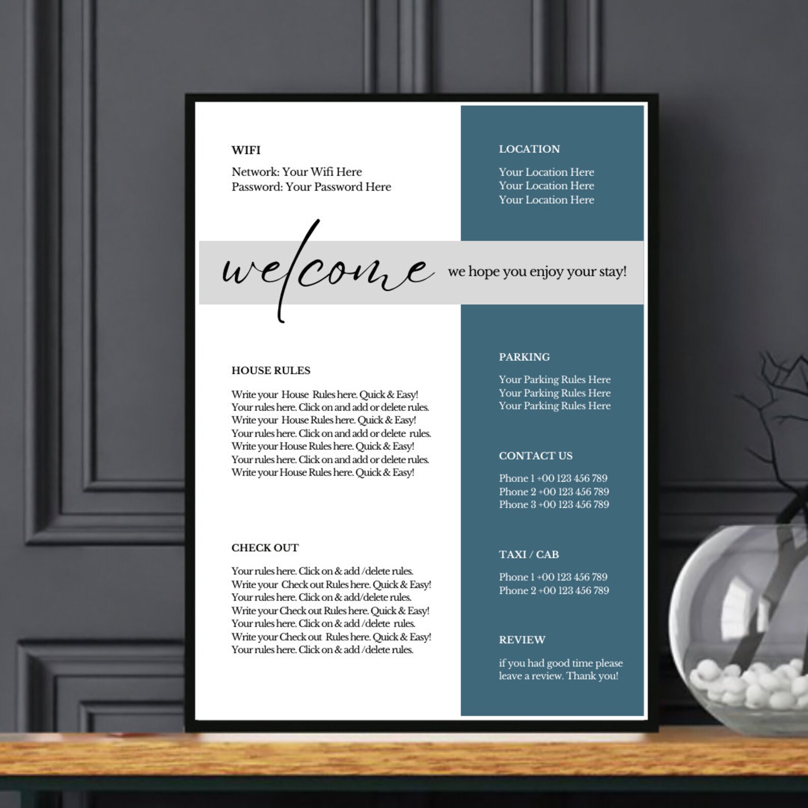 Airbnb WELCOME SIGN TEMPLATE for Rent House, Guest Rules Sign, Tenant ...