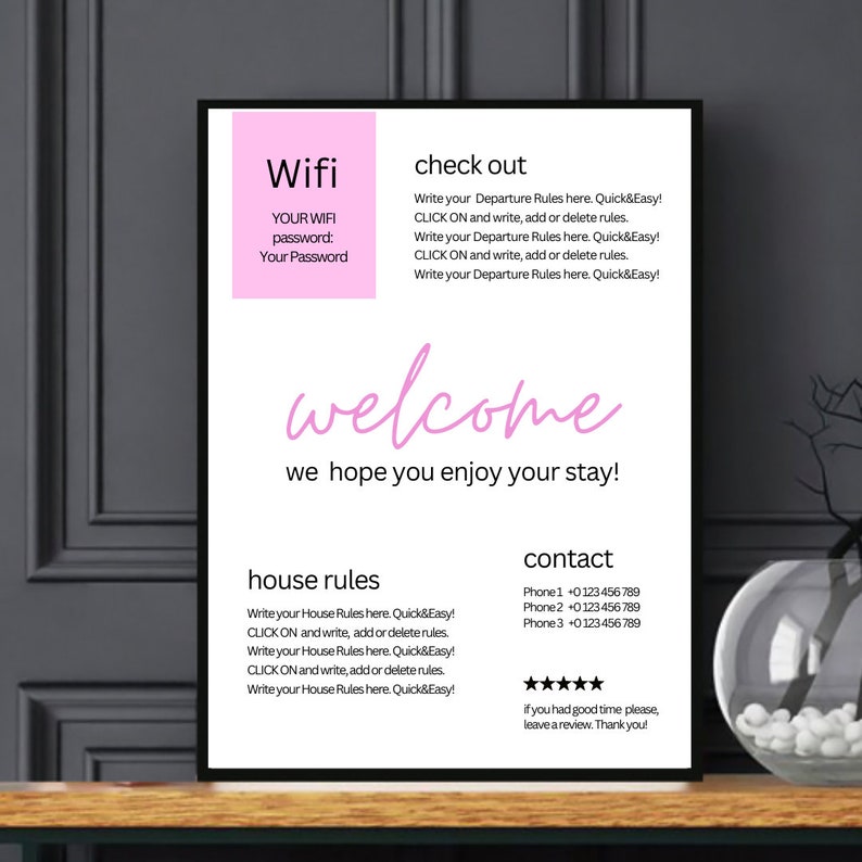 WELCOME TEMPLATE for Airbnb Rental Home. Tenant Sign, Rules Sign ...