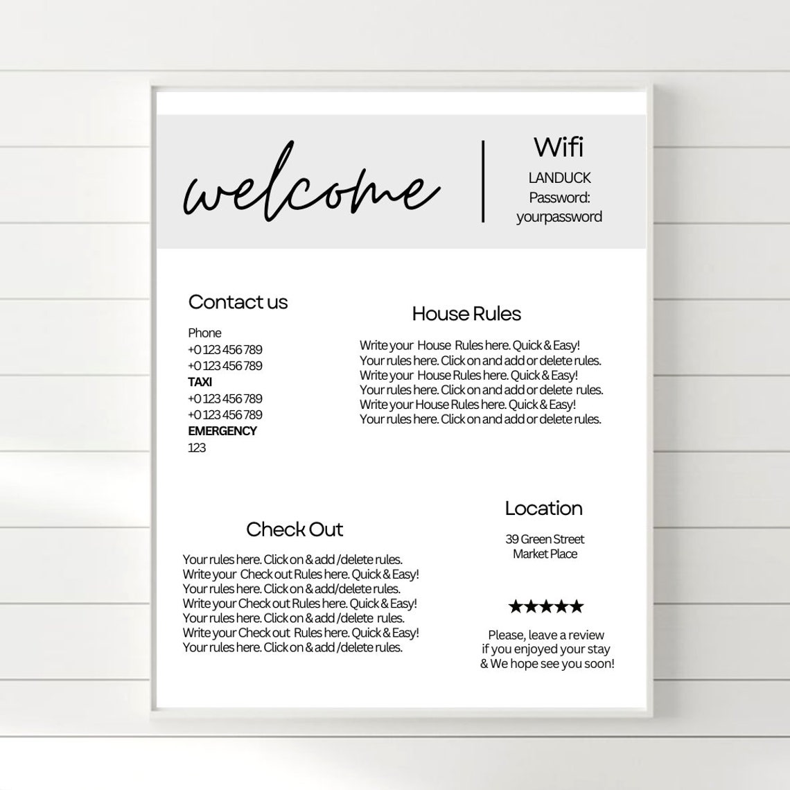 Airbnb WELCOME TEMPLATE Rental Home / Short Rental 1 Page Sign, Beach ...