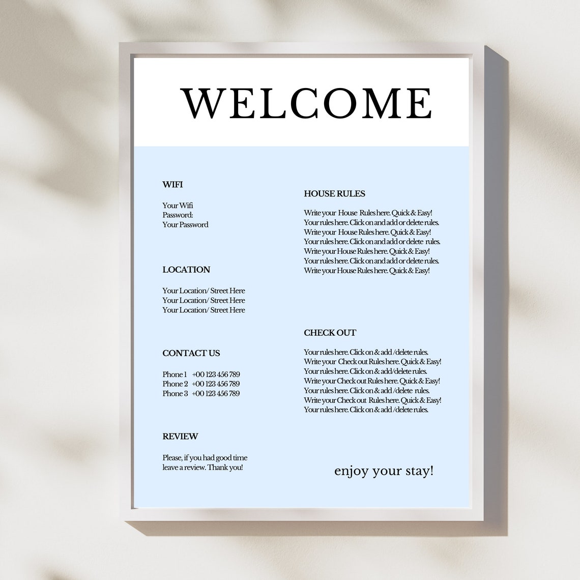 WELCOME SIGN TEMPLATE for Airbnb Rental House, Apartment for Rent Sign ...