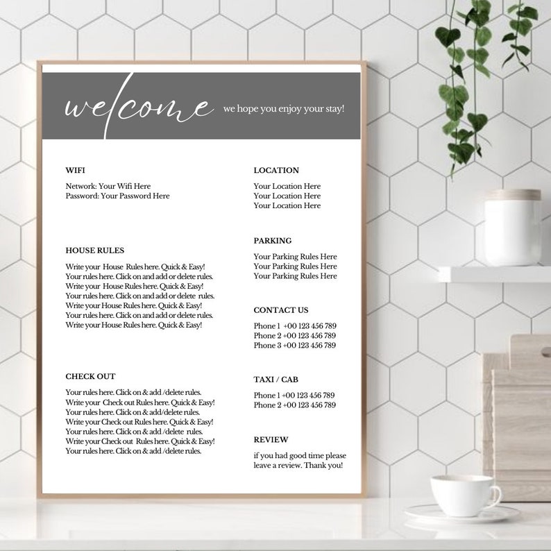 WELCOME SIGNAL TEMPLATE for Airbnb Rental House, Guest Rules Sign ...