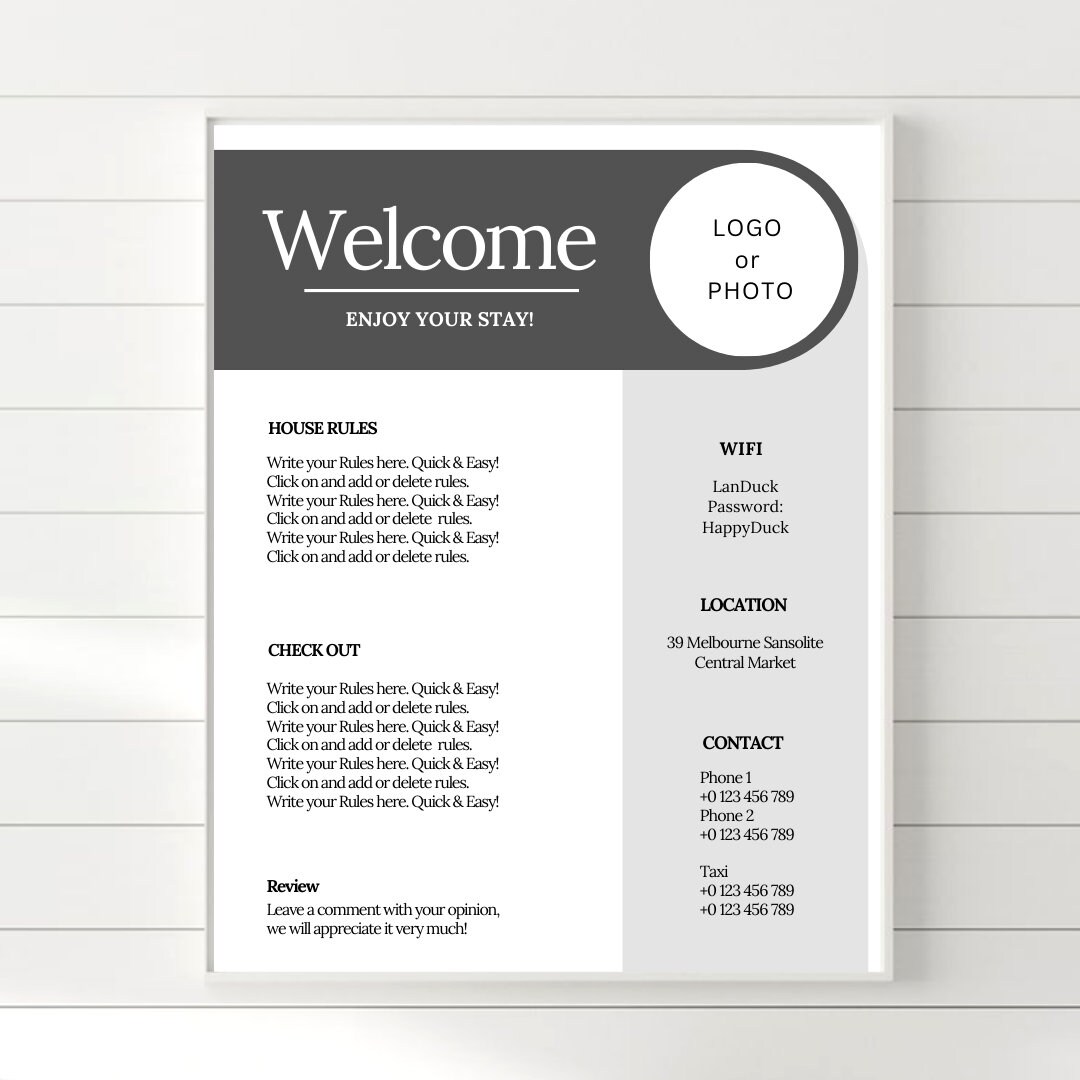 Airbnb WELCOME TEMPLATE Rental Home, Rent House Rules for Tenat, Poster ...