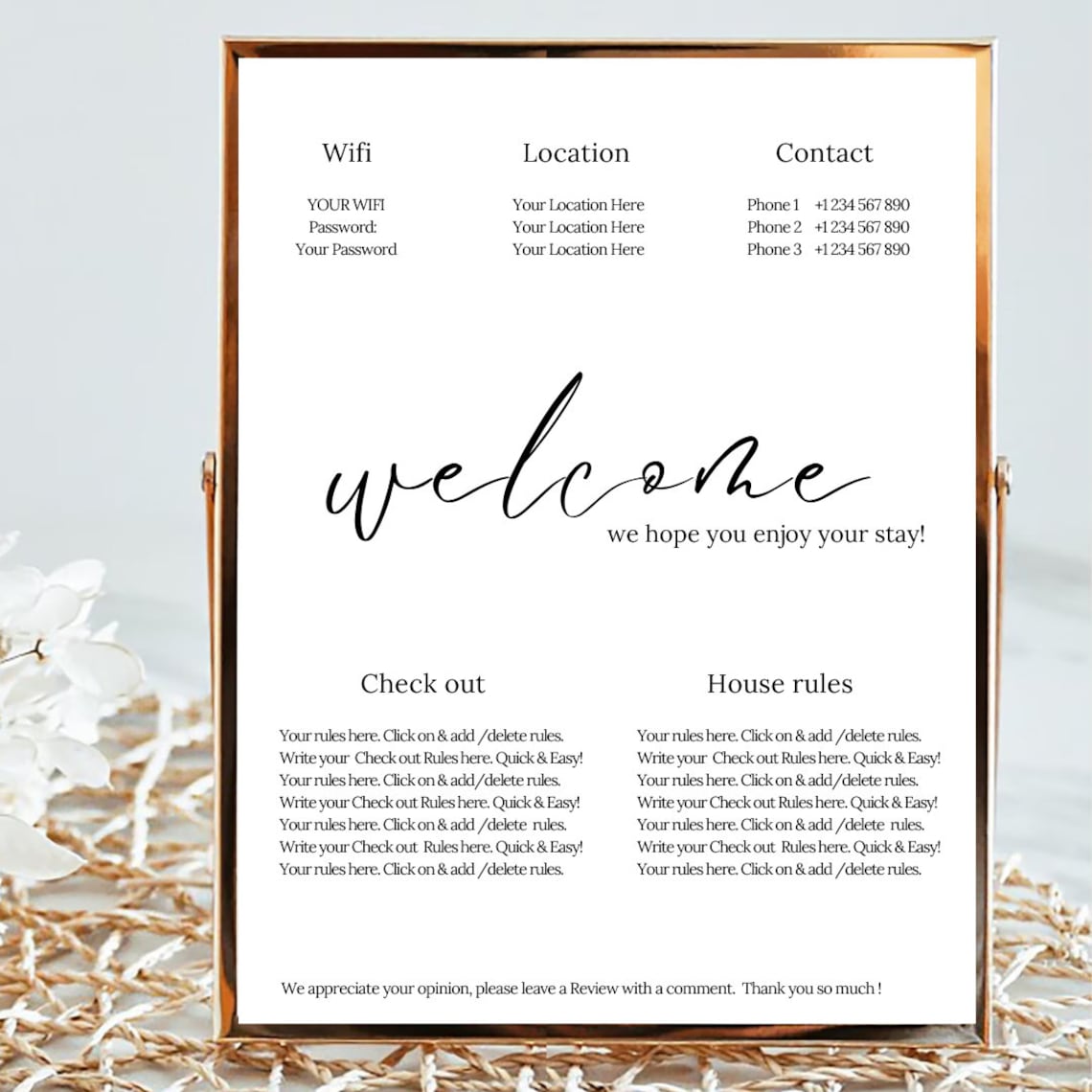 WELCOME SIGN TEMPLATE for Airbnb Rental House. Guest Rules Poster ...