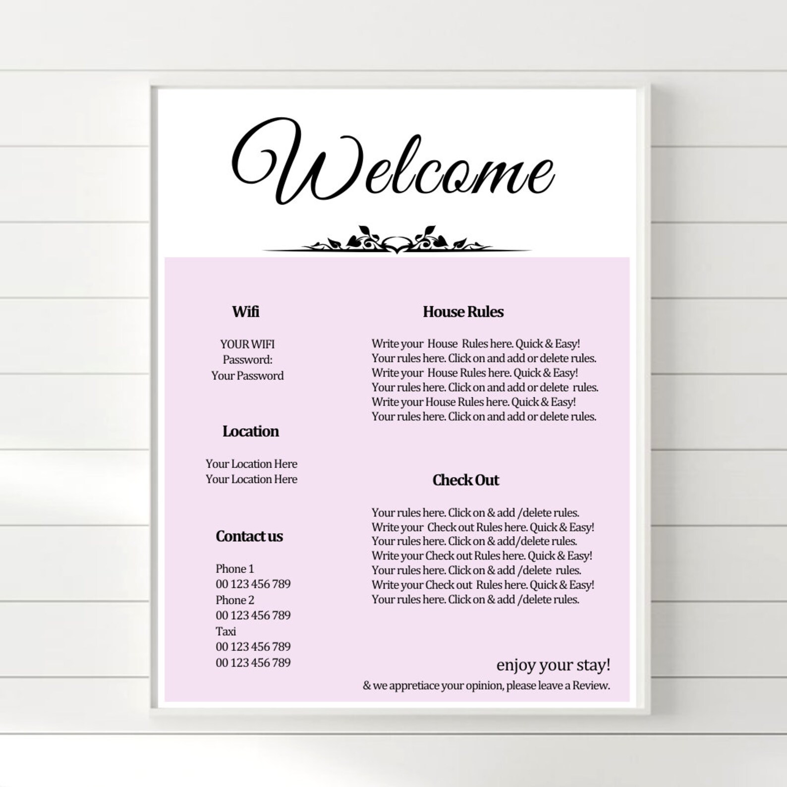 WELCOME SIGN TEMPLATE for Rental Home, Airbnb Sign, Guest Rules, Tenant ...