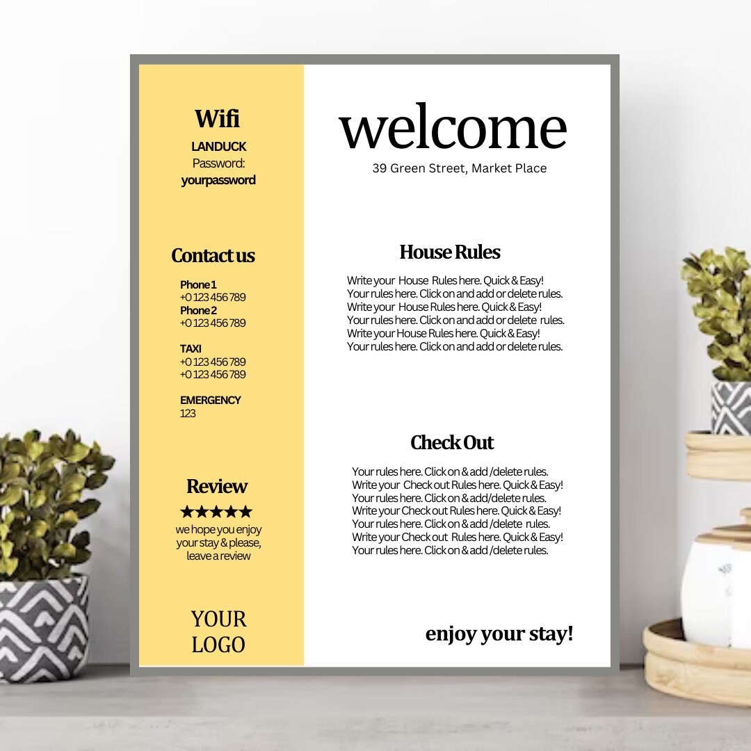 Airbnb WELCOME SIGN Template Rental Home, Short Rental 1 Page Sign ...