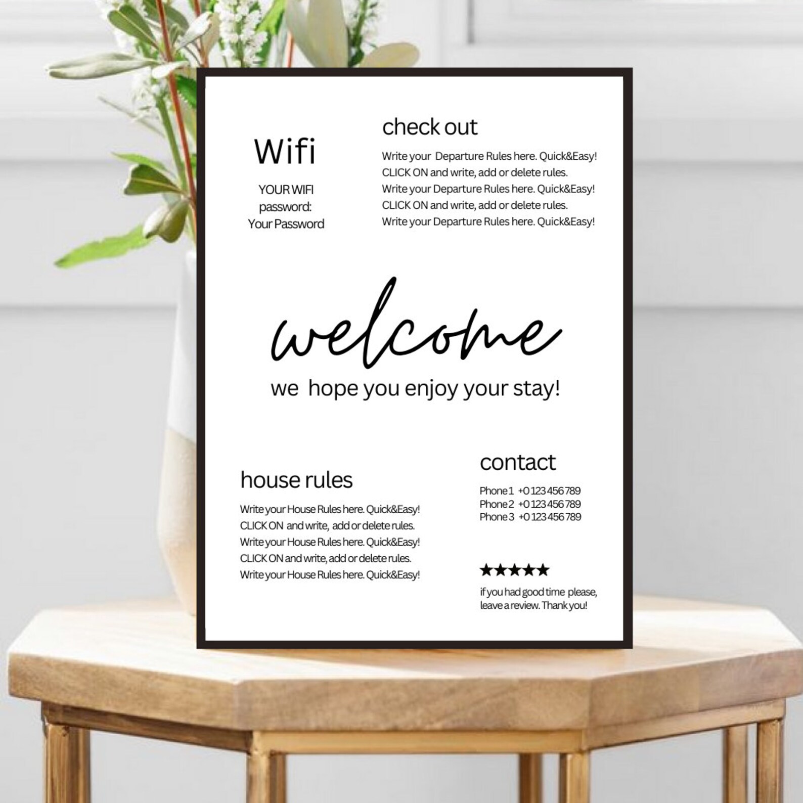Airbnb Sign, WELCOME SIGN TEMPLATE for Rental Home, Tenant Sign, Guest ...