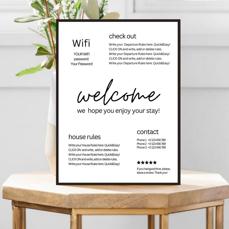 Airbnb Sign, WELCOME SIGN TEMPLATE for Rental Home, Tenant Sign, Guest ...