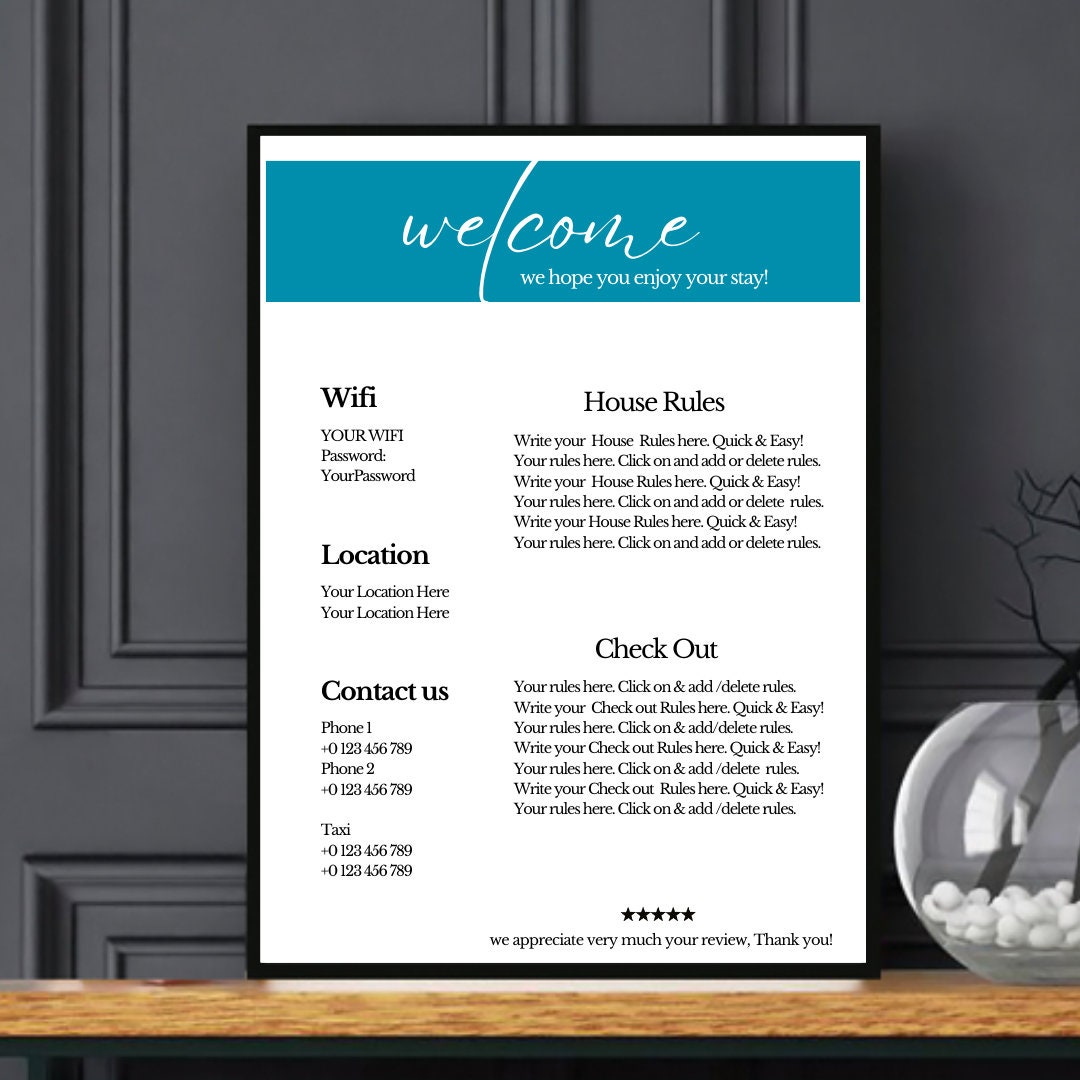 WELCOME SIGN TEMPLATE for Rental Home, Sign for Guest. Tenant Guest ...