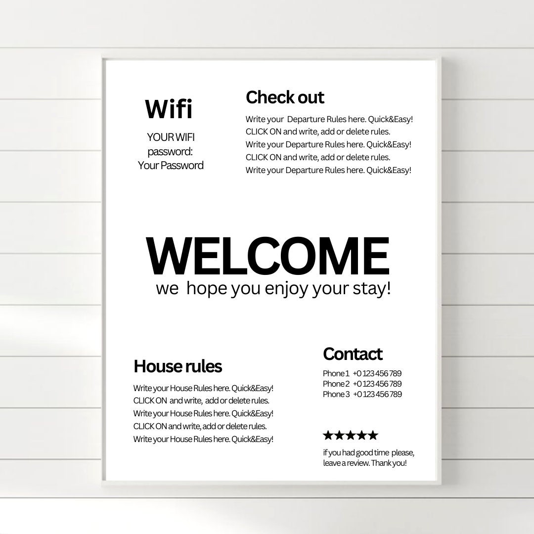 WELCOME SIGN TEMPLATE Rent House. Airbnb Sign, Tenant Sign, Rent Rules ...