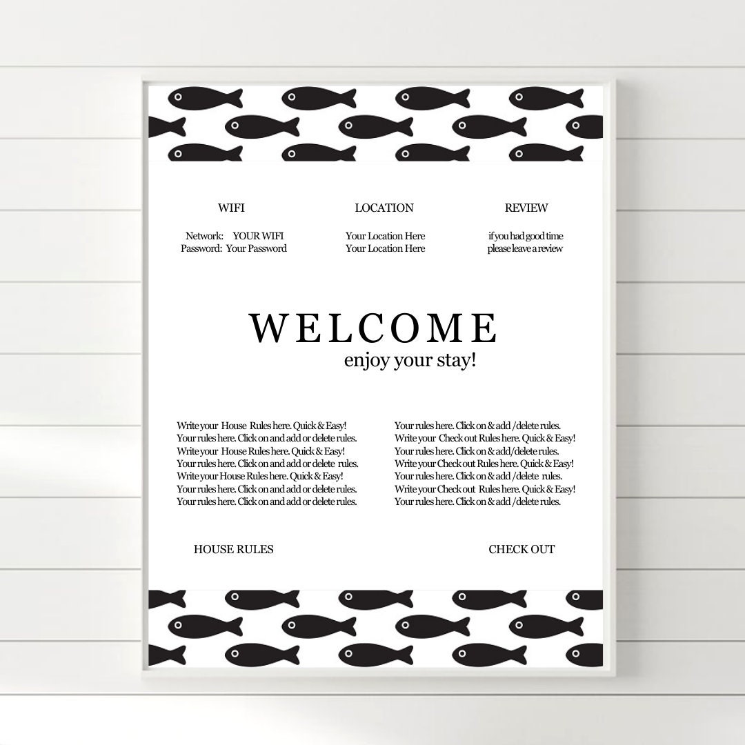 Airbnb Sign 1 Page WELCOME SIGN TEMPLATE for Rental Home. Tenant Rules ...
