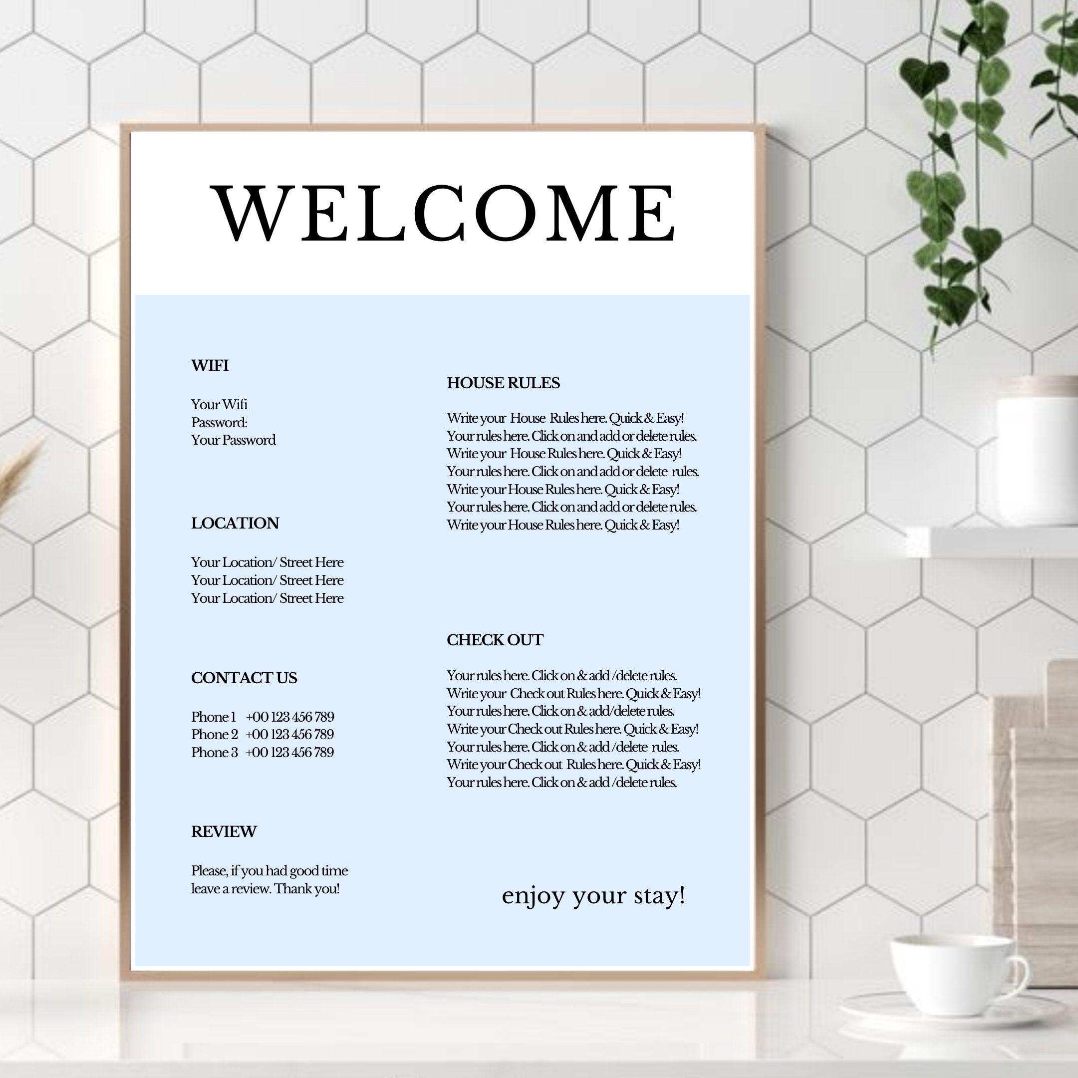 WELCOME SIGN TEMPLATE for Airbnb Rental House, Apartment for Rent Sign ...