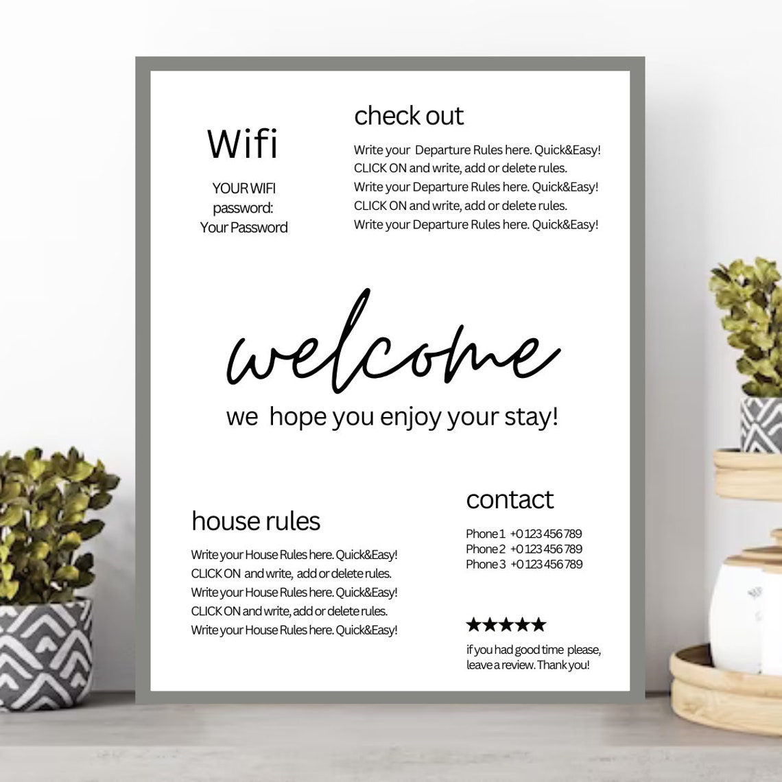 Airbnb Sign, WELCOME SIGN TEMPLATE for Rental Home, Tenant Sign, Guest ...