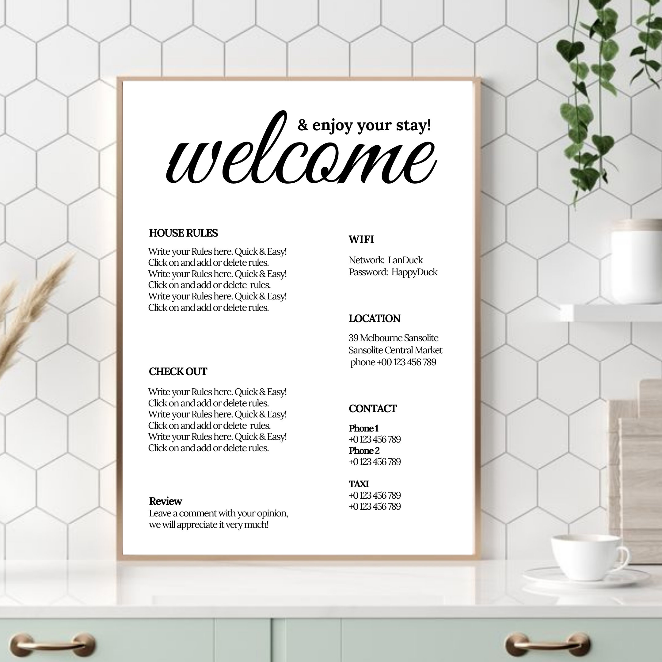 WELCOME TEMPLATE for Short Rental House, Airbnb Rules Sign 1 Page ...