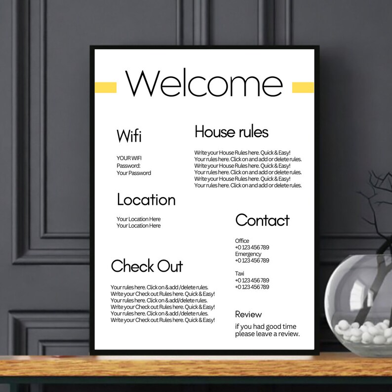 Airbnb WELCOME SIGN TEMPLATE for Guest. 1 Page Sign for Rental Home ...