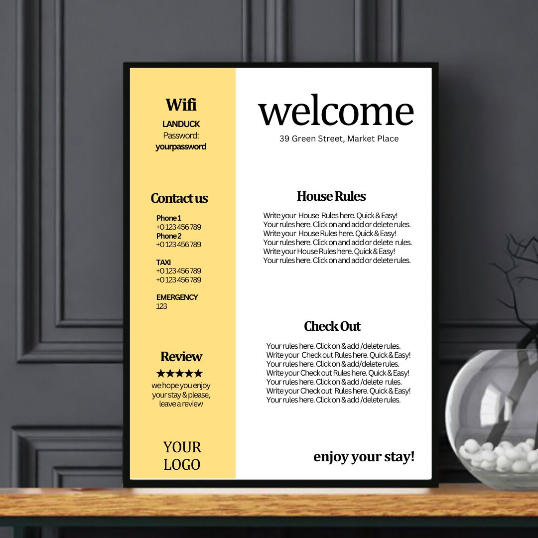 Airbnb WELCOME SIGN Template Rental Home, Short Rental 1 Page Sign ...