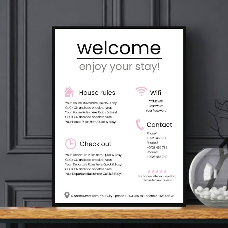 WELCOME SIGN TEMPLATE for Airbnb Rent House, Airbnb Sign, Tenant Rules ...