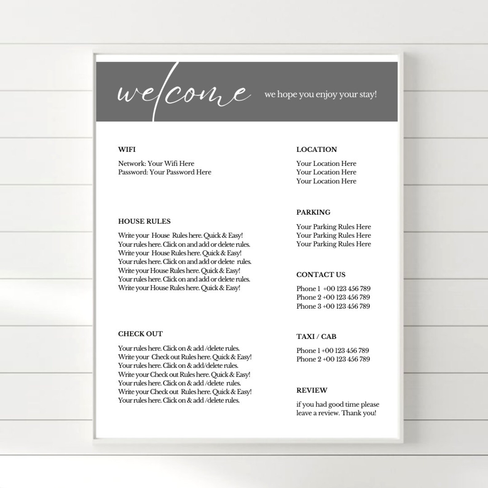 WELCOME SIGNAL TEMPLATE for Airbnb Rental House, Guest Rules Sign ...