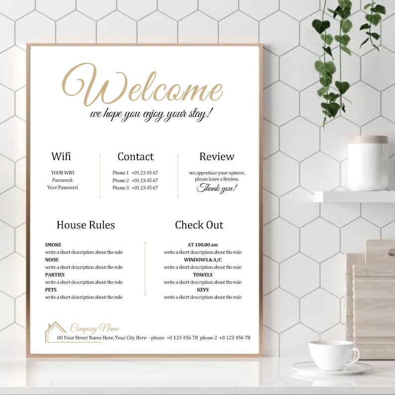 Airbnb WELCOME SIGN, Rules Template for Rental Home Apartment, Tenant ...