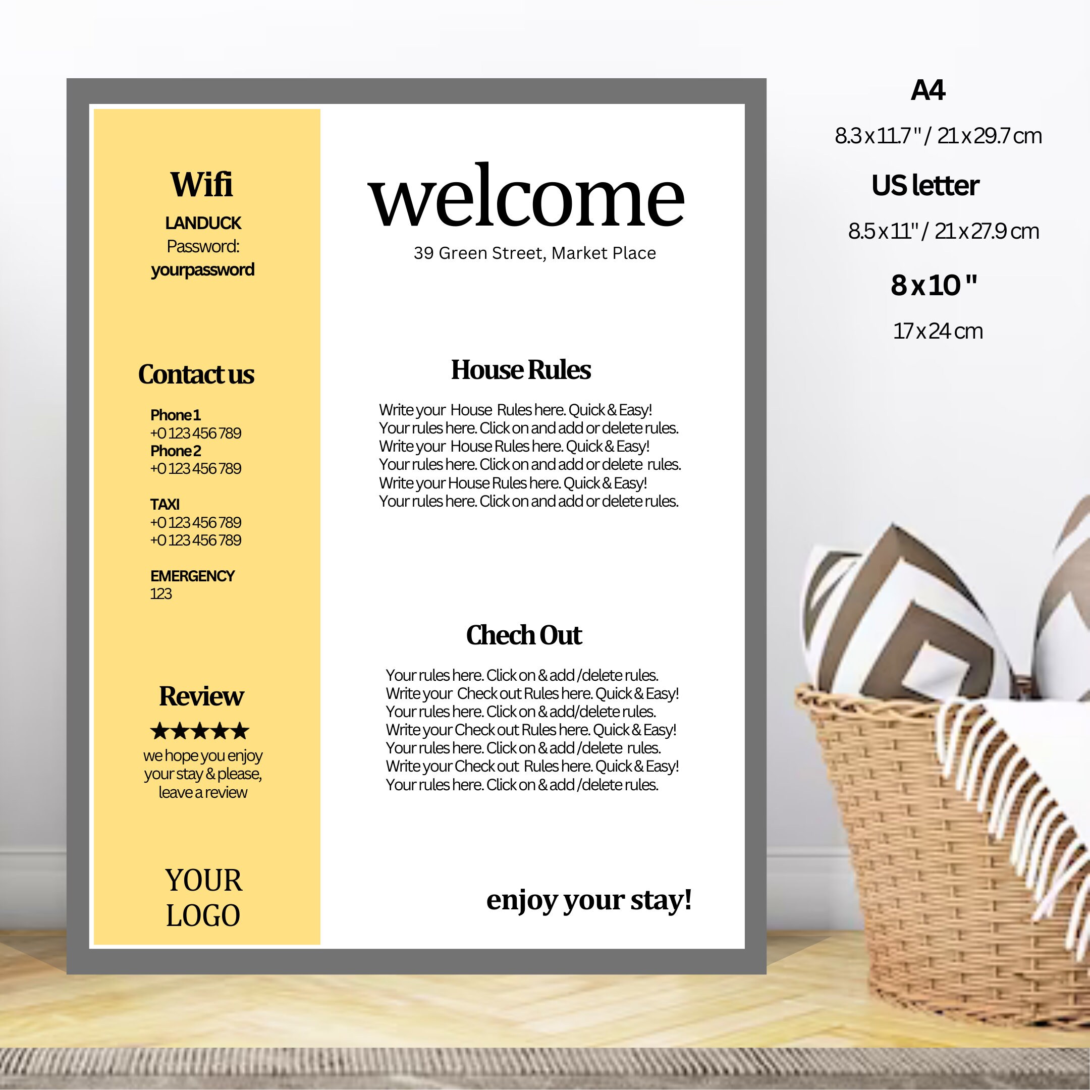 Airbnb WELCOME SIGN Template Rental Home, Short Rental 1 Page Sign ...