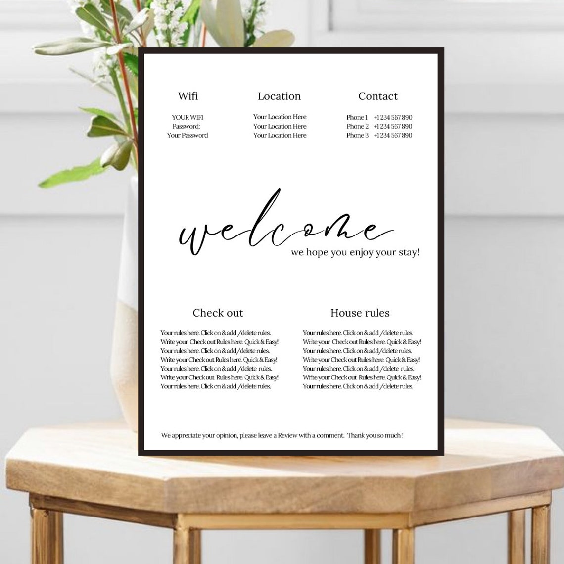 WELCOME SIGN TEMPLATE for Airbnb Rental House. Guest Rules Poster ...