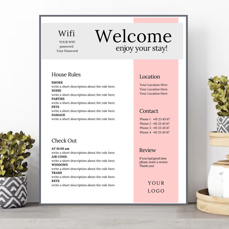 Airbnb WELCOME SIGN, Airbnb Guest Template for Rent House, Tenant Rules ...