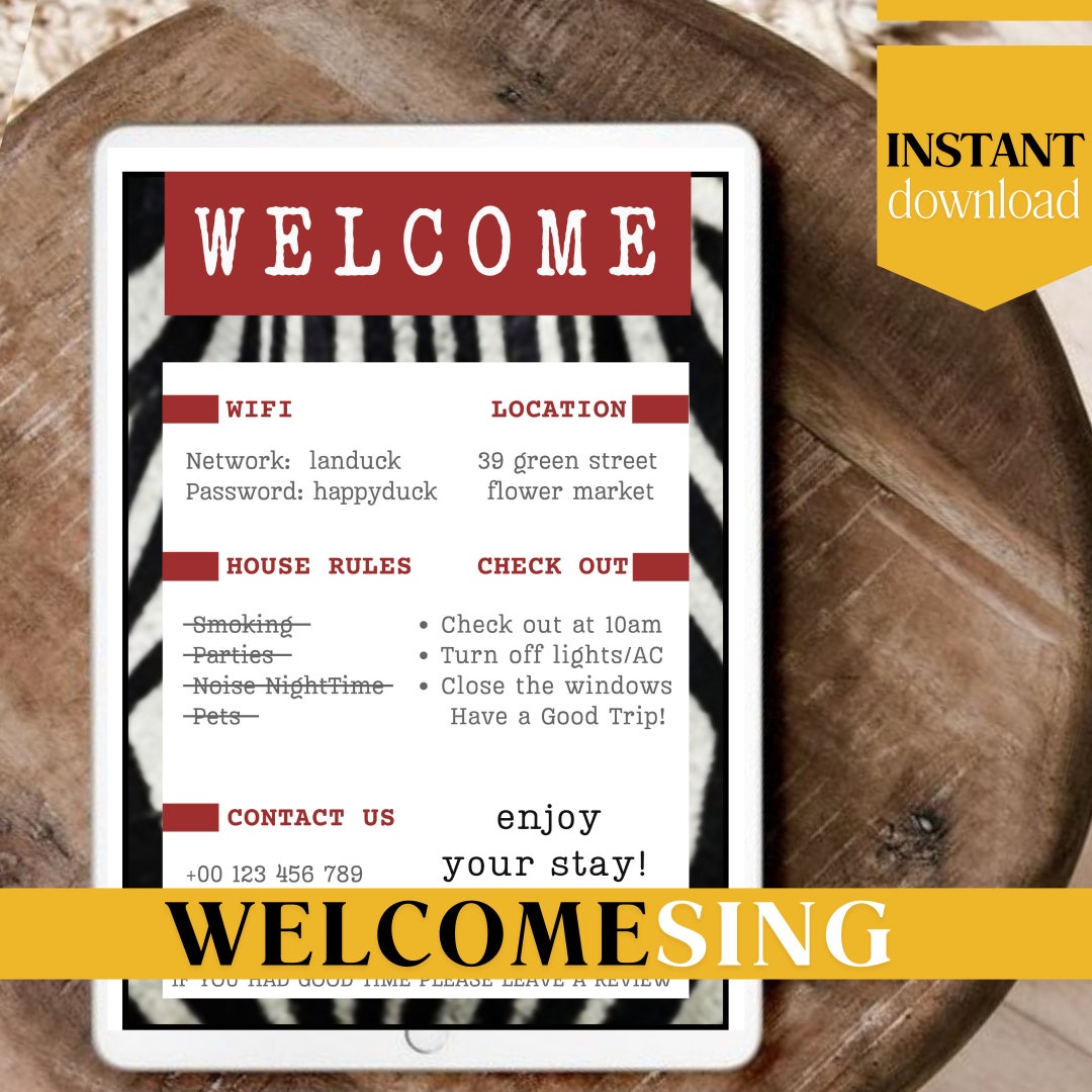 WELCOME SIGN Editable Template for Short Rental Host, House Rules Guest ...