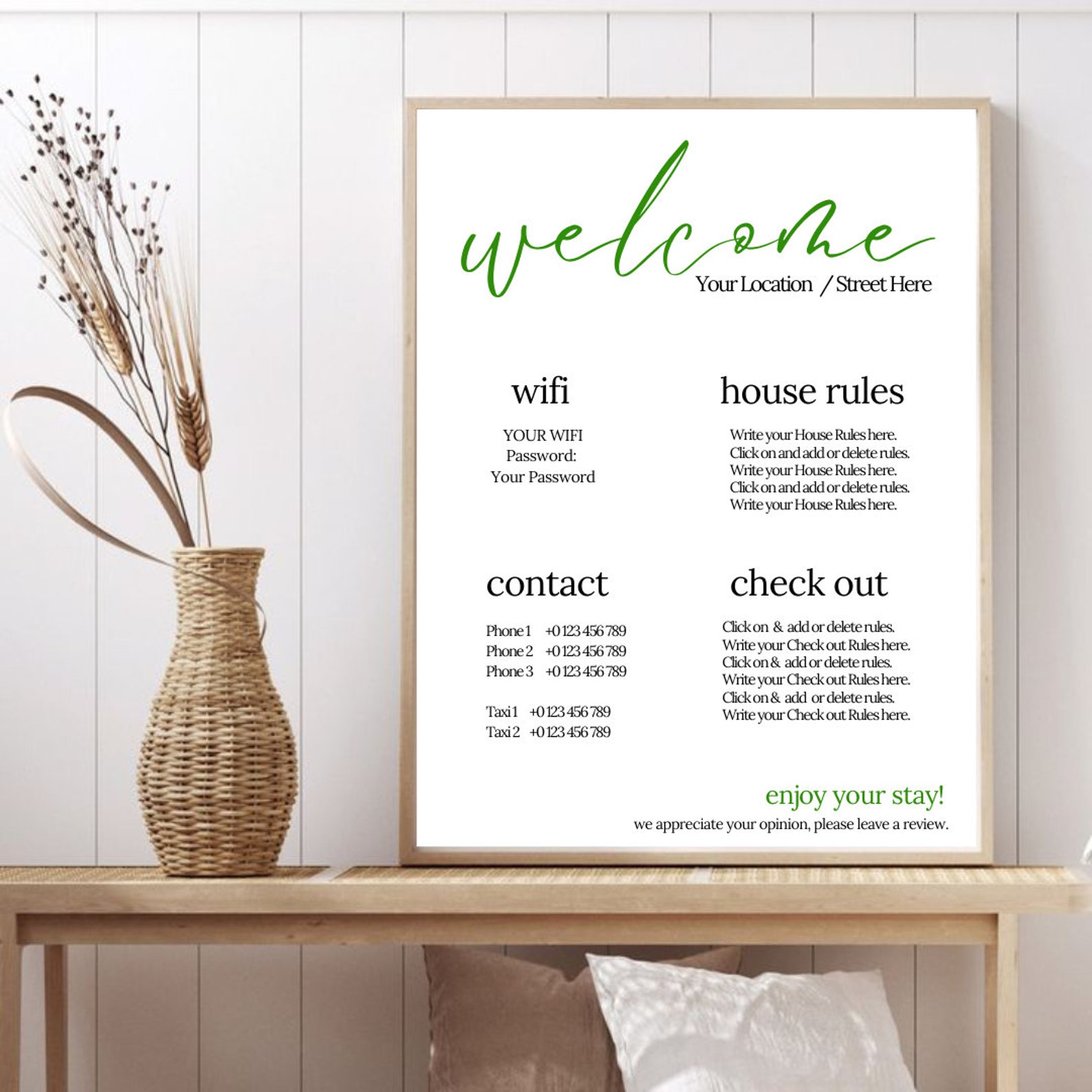 Airbnb WELCOME SIGN TEMPLATE for Rental Home. Tenant Sign, Guest Rent ...