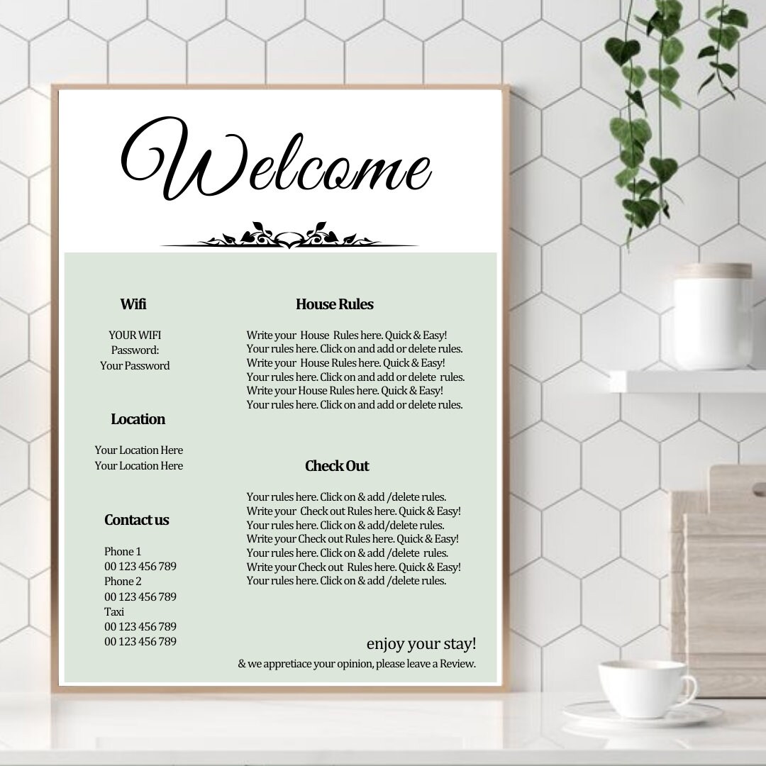 Airbnb WELCOME TEMPLATE Rental Home, Airbnb Sign, Guest Rent Rules Sign ...