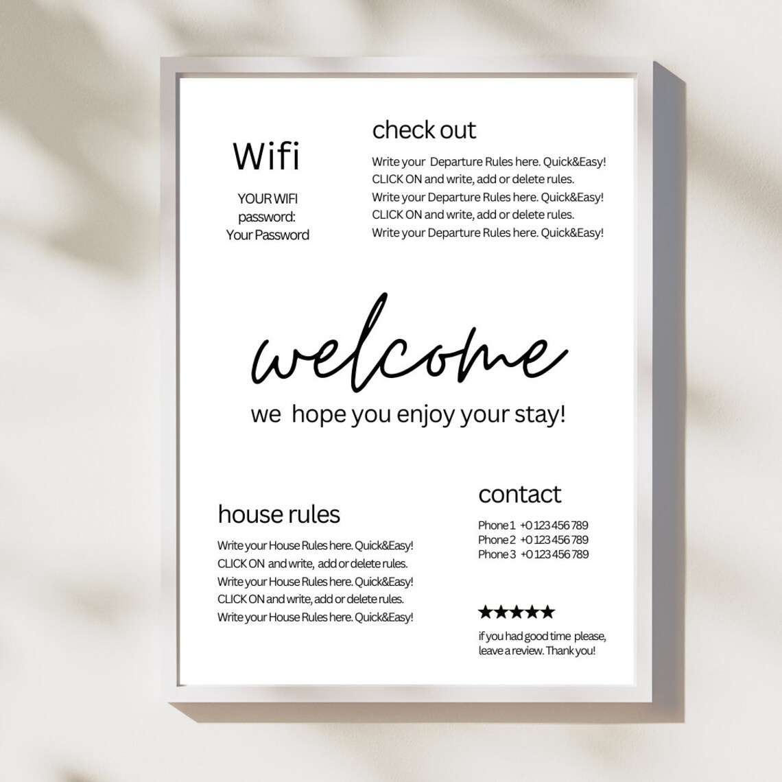 Airbnb Sign, WELCOME SIGN TEMPLATE for Rental Home, Tenant Sign, Guest ...