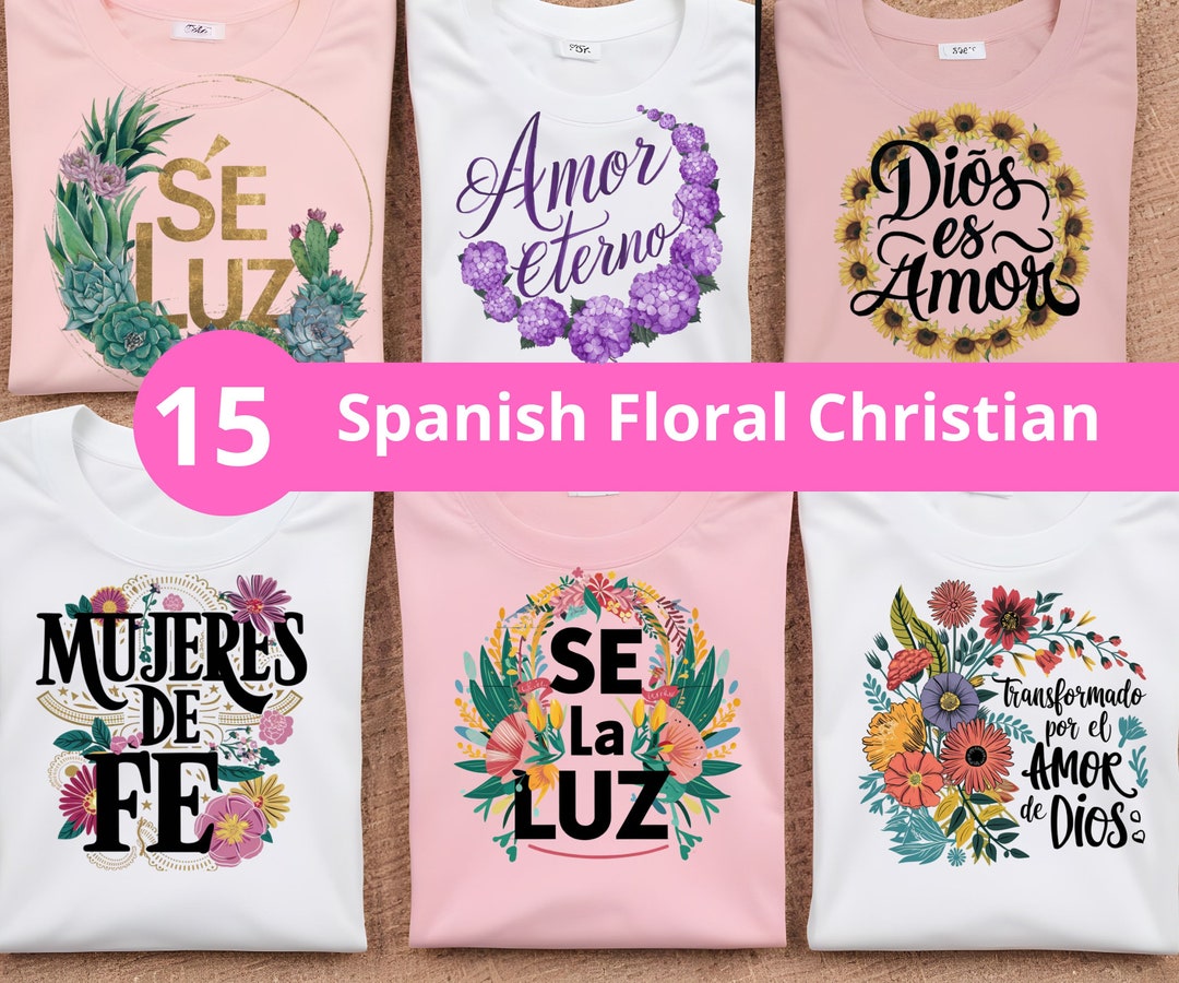 15 Spanish Floral Christian PNG Bundle: Religious Shirt Designs ...