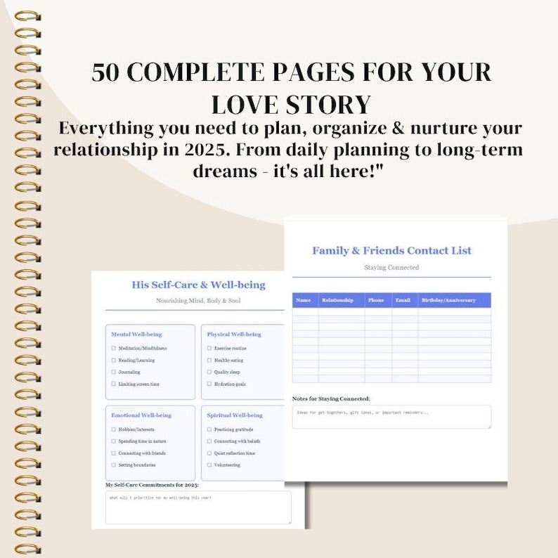 Couples Yearly Planner 2025: Relationship Goal Tracker (printable PDF ...
