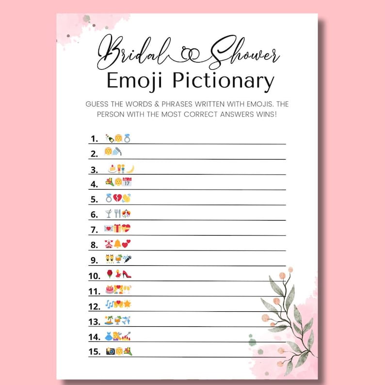 Bridal Shower Emoji Pictionary Game: Fun Icebreaker (digital Download ...