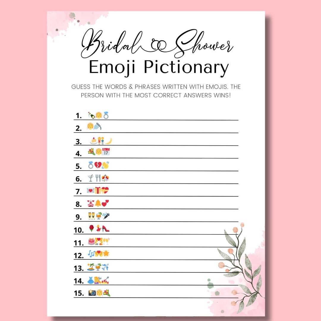 Bridal Shower Emoji Pictionary Game Wedding Emoji Bridal Shower Game ...