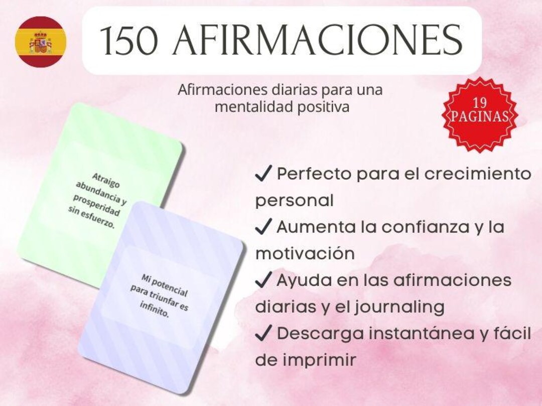 150 Spanish Positive Affirmations-printable Digital Affirmation Cards ...