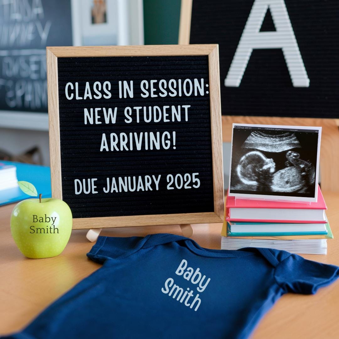 Teacher Pregnancy Announcement Digital Baby Announcement Gender Neutral ...