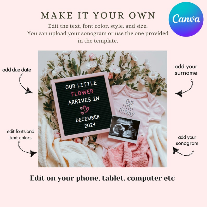 Girl Pregnancy Announcement Digital Baby Announcement Girl Gender ...