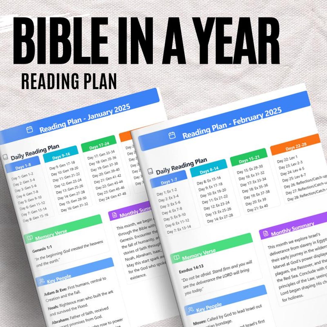 Bible in A Year Reading Plan PDF With Monthly Summaries, Key Memory ...