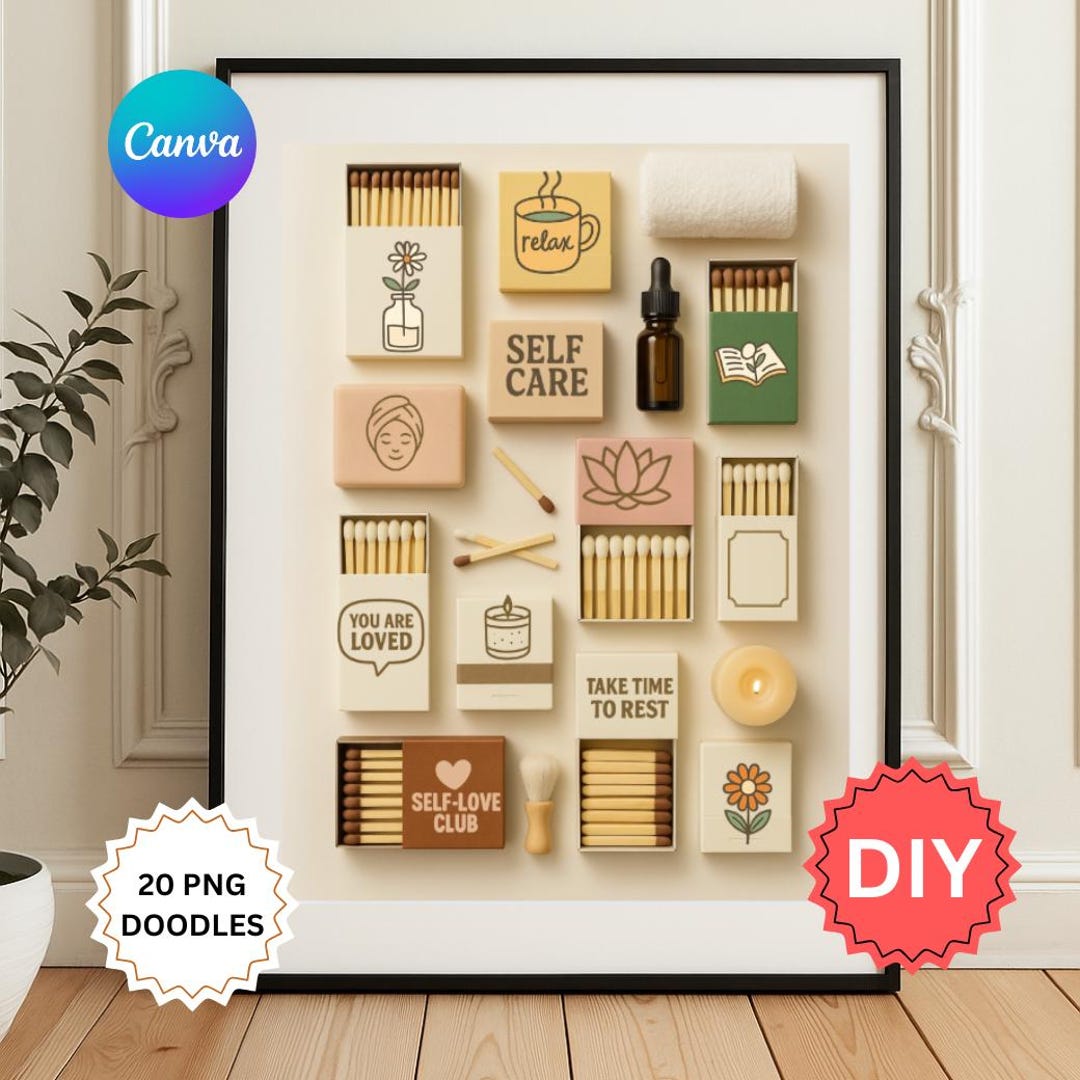 Matchbook Poster Template – Self-care Edition | DIY Editable Matchbox ...