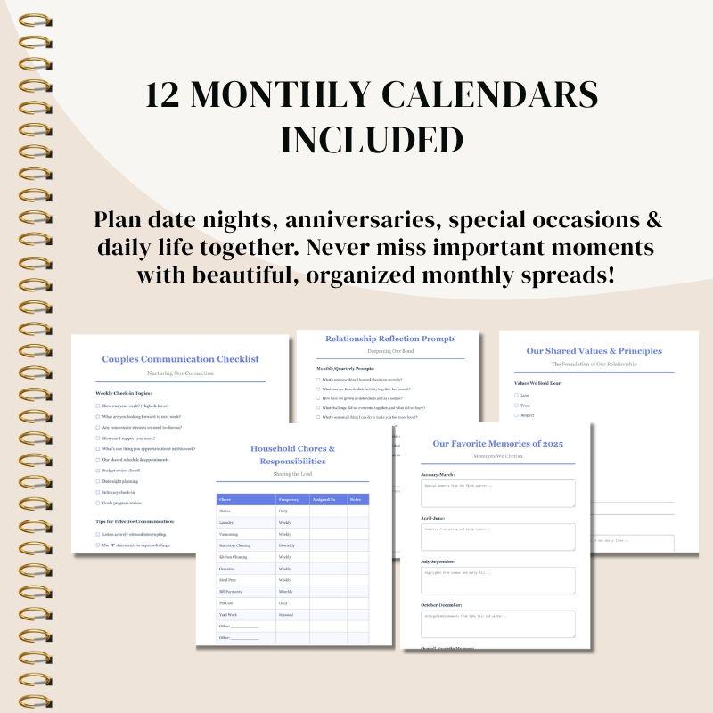 Couples Yearly Planner 2025: Relationship Goal Tracker (printable PDF ...