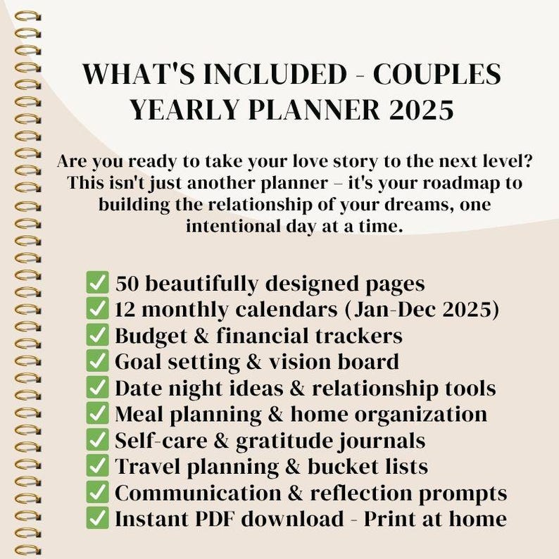 Couples Yearly Planner 2025: Relationship Goal Tracker (printable PDF ...